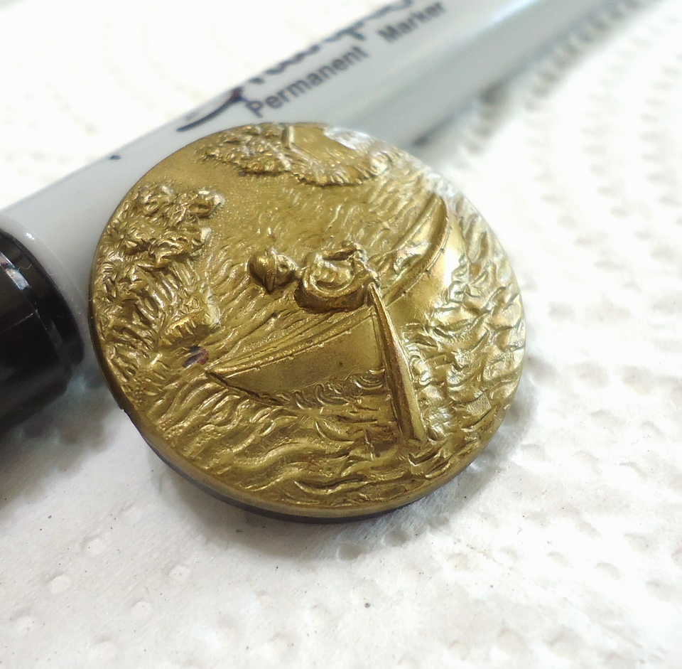 Antique Metal & Glass Picture Button 1 1/8" MAN ROWING BOAT | eBay