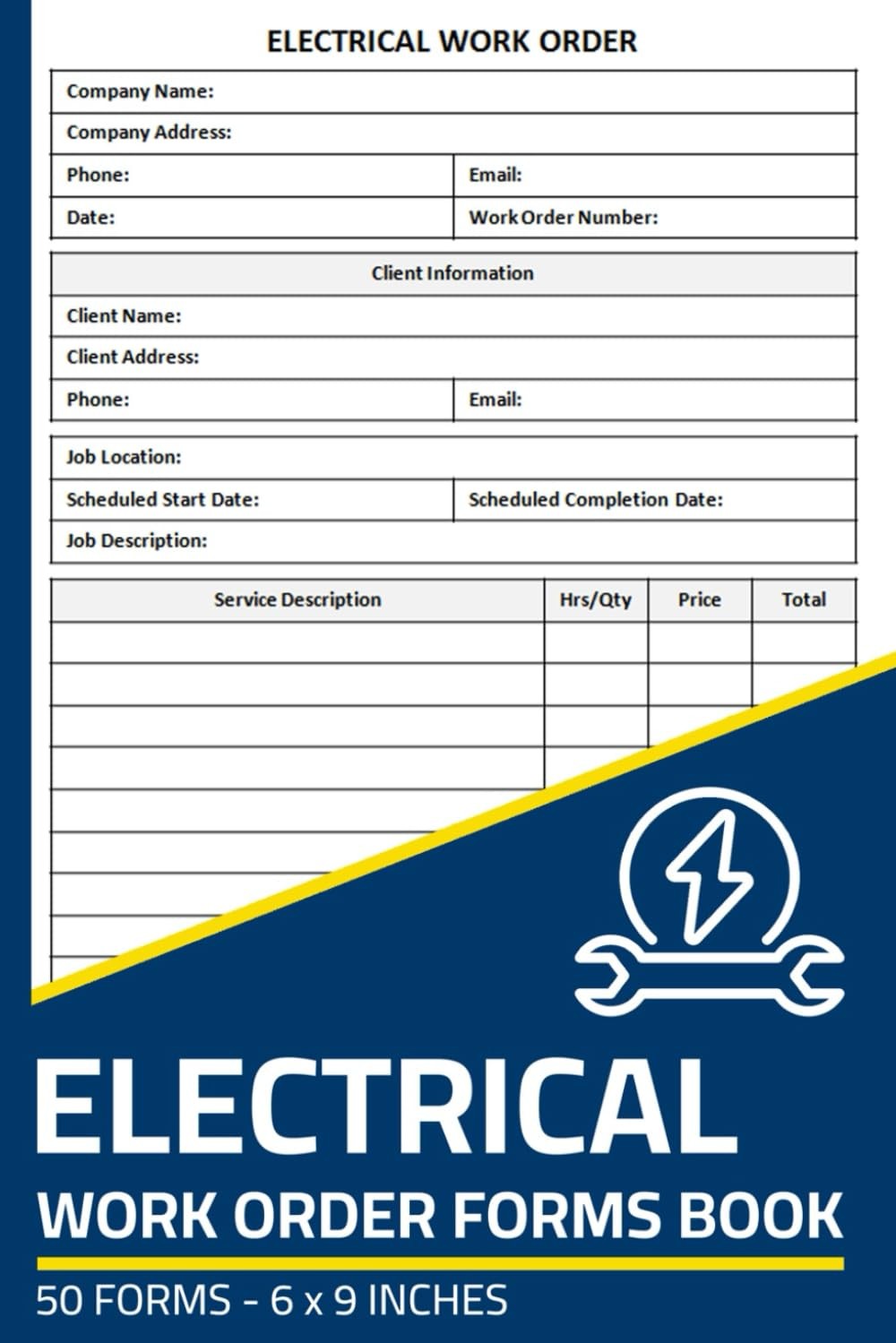 Electrical Work Order Forms Book: Electrician Service Job Order Form ...