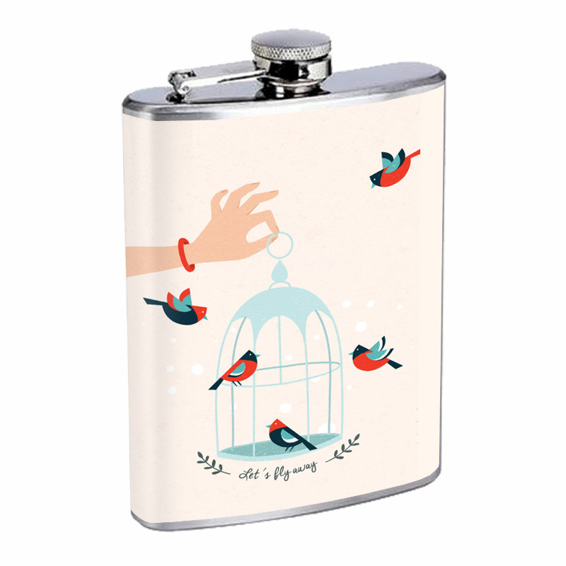 Bird Cage Fly Away Em1 Flask 8oz Stainless Steel Hip Drinking Whiskey ...