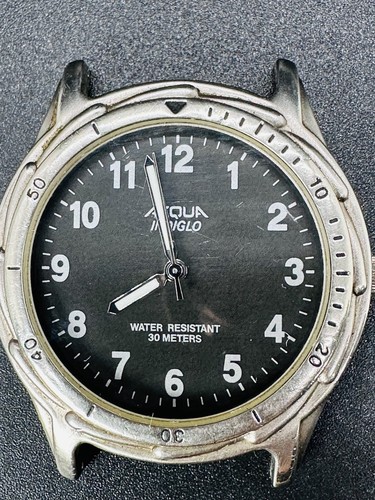 Rare Working Vintage ACQUA By Timex Men's Watch Black Dial Silver Diver ...
