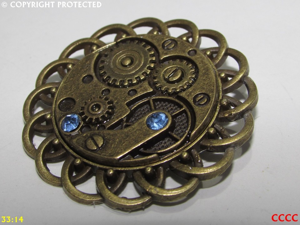 steampunk brooch badge bronze mechanical clockwork cogs gearwheels ...