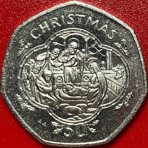 1993-AA ISLE OF MAN 50 PENCE CHRISTMAS BABY JESUS NATIVITY SCENE CU-NI ...