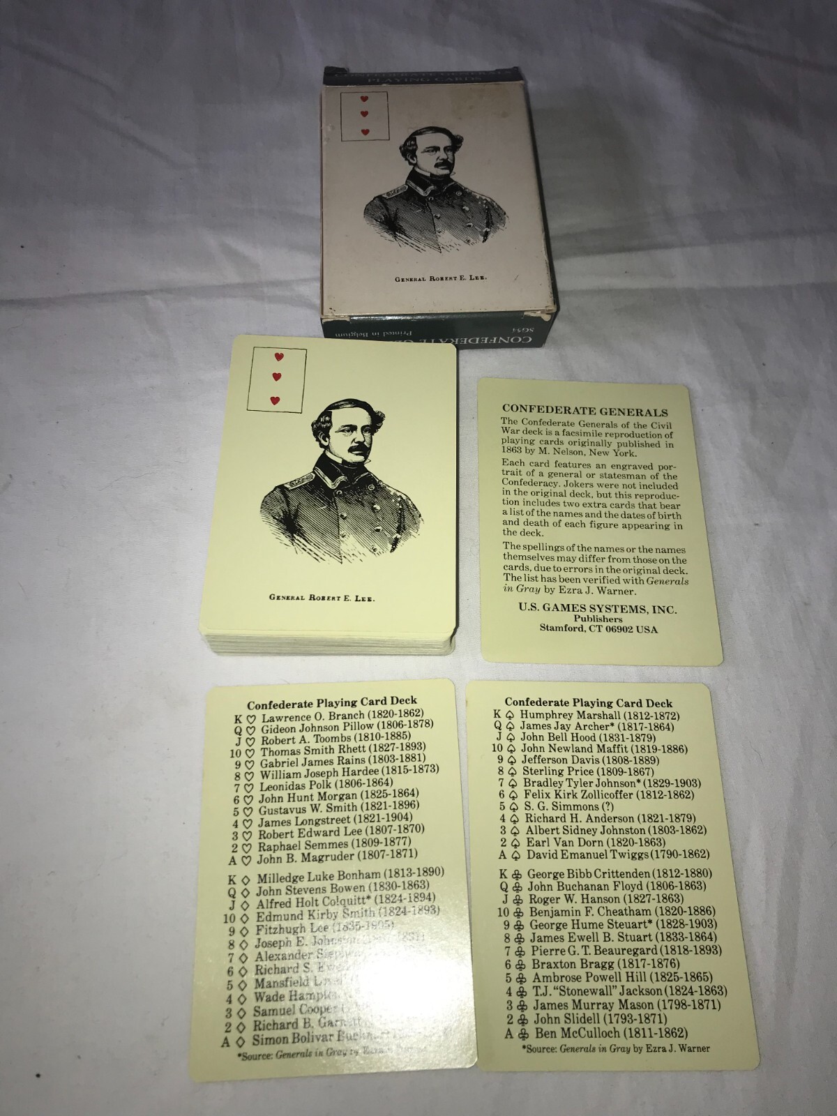Vintage CONFEDERATE Civil War GENERALS Belgium SG54 DECK Playing CARDS ...