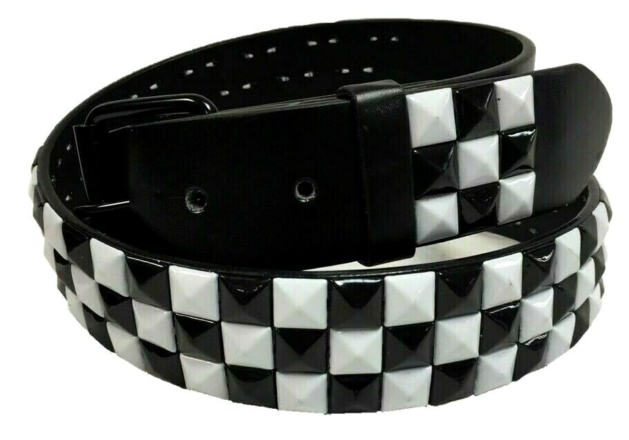 UNISEX Men/Women 2/3-Row Metal Pyramid Studded Belt Checker Punk Rock ...