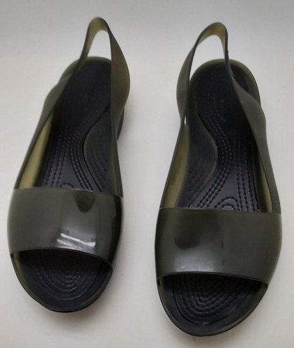 Womens Crocs Peep toe flats translucent size 9 preowned black | eBay