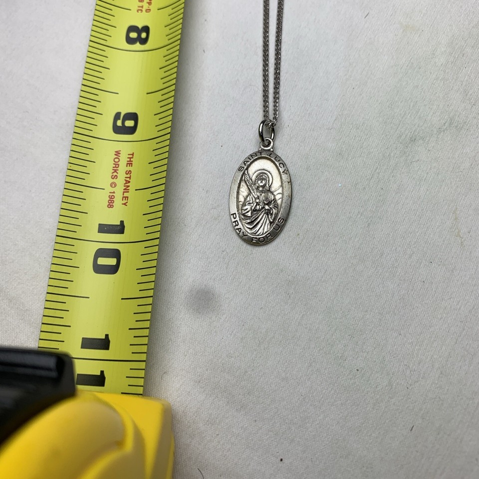 Patron Saint St Lucy 7/8 Inch Oval Sterling Silver Medal on 9” Chain | eBay