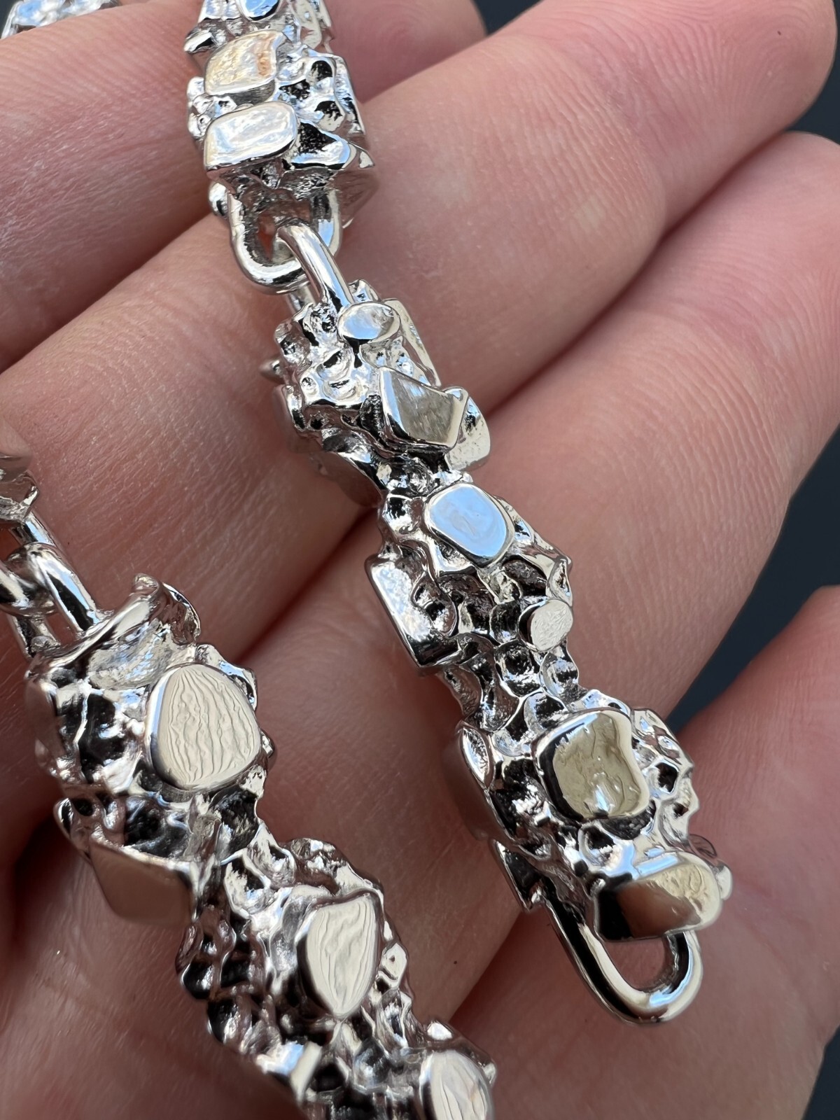 Mens HEAVY Real Solid 925 Sterling Silver Nugget Link Chain Necklace ...