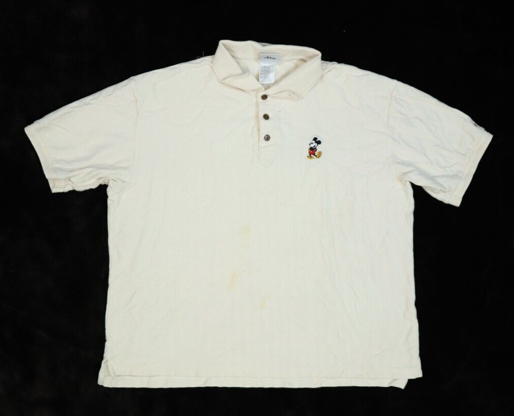 Walt Disney World Mens Off White Mickey Mouse Short Sleeve Polo Shirt ...