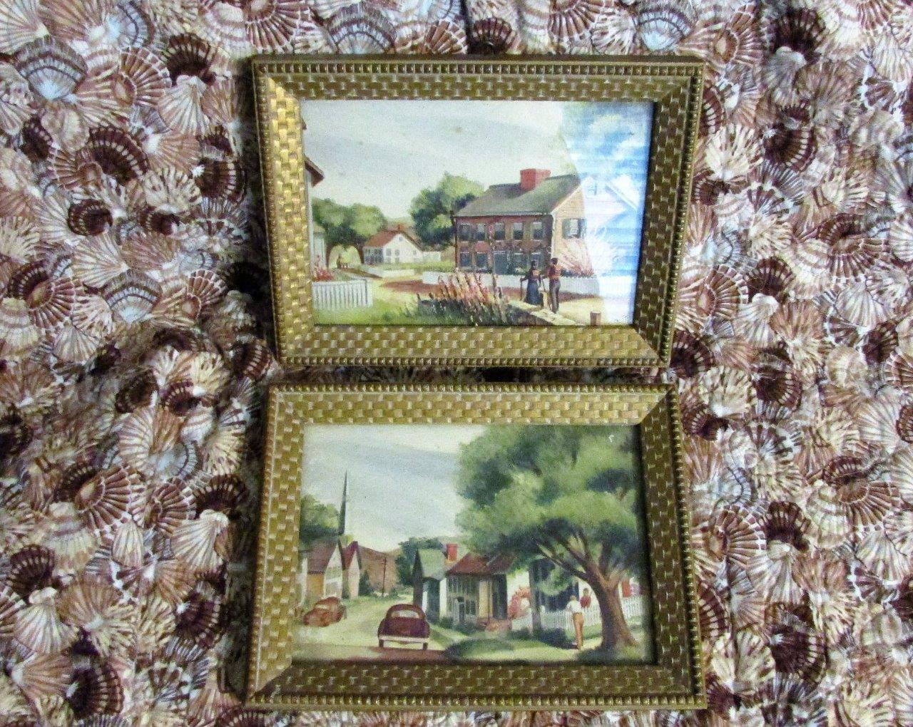 GENE WALSH VINTAGE PAIR PICTURES FRAMES WOOD BASKETWEAVE DESIGN 6" x 8 ...