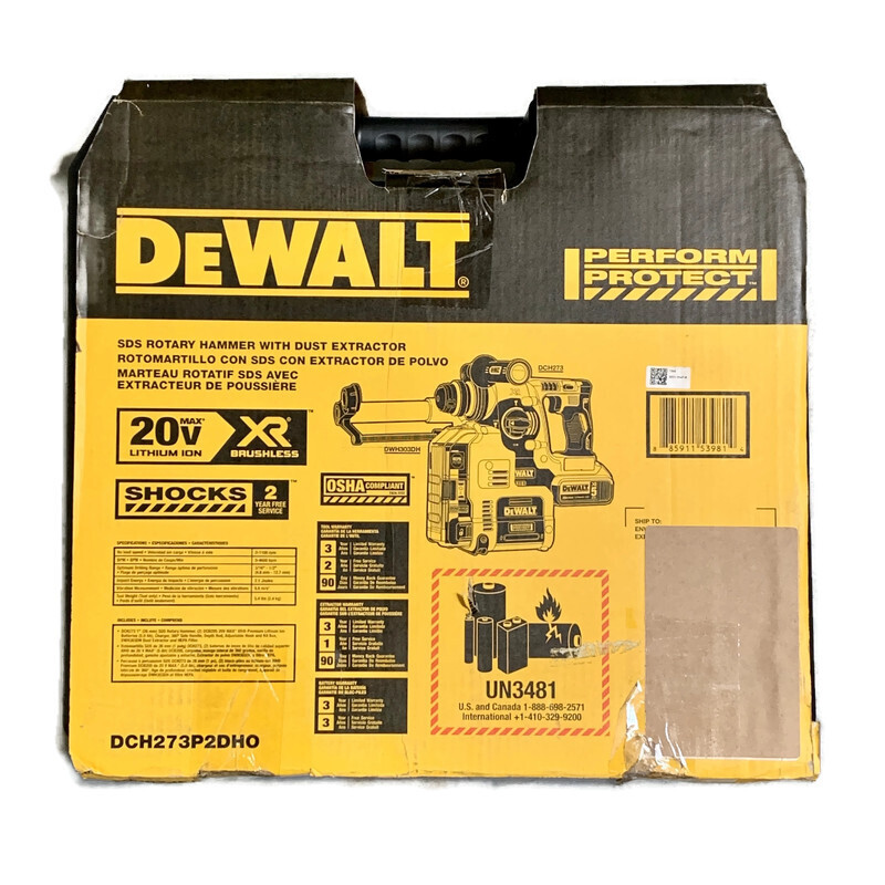 DEWALT DCH273P2DHO 20V MAX XR Brushless Cordless 1in SDS Plus Rotary ...