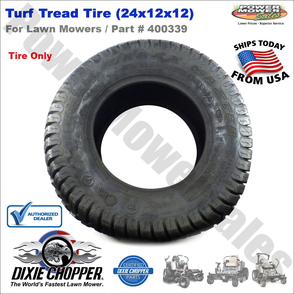 Dixie Chopper Turf Tread Tire (24x12x12) for Silver Eagle Lawn Mowers ...