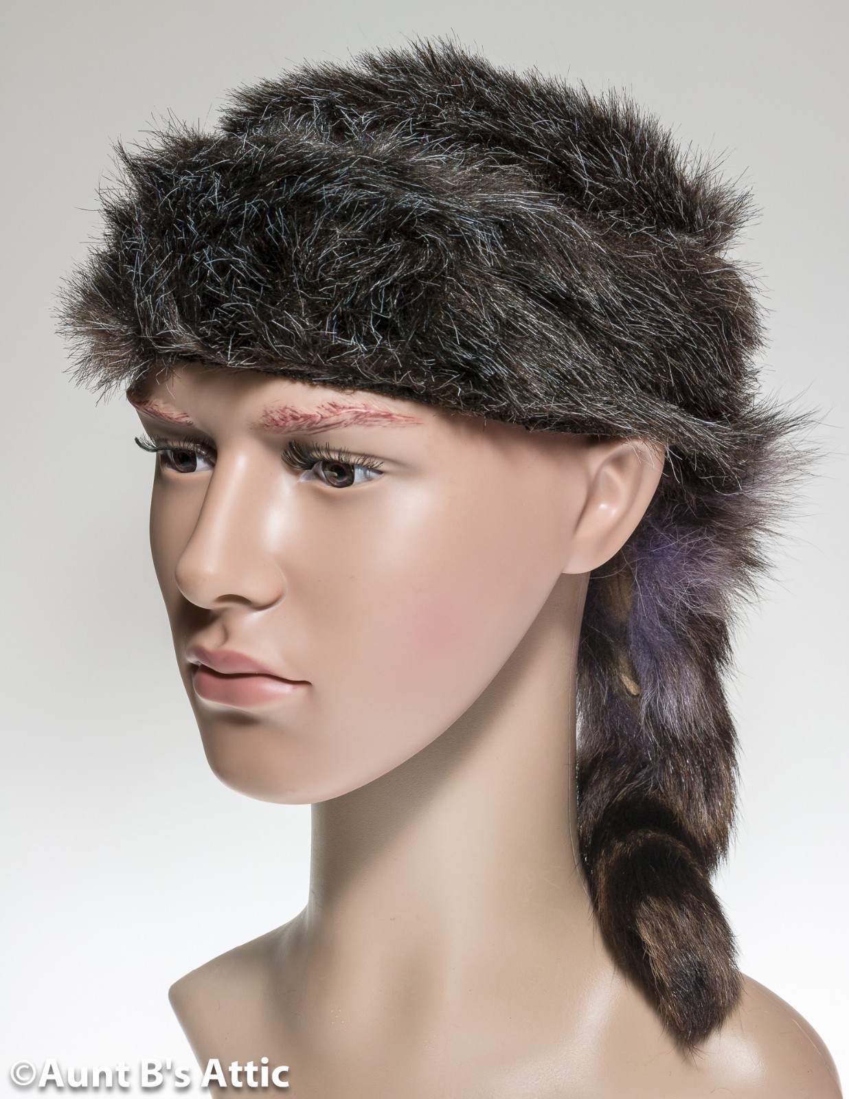 Coonskin Cap Davy Crockett Brown Faux Fur Frontiersman Hat Real Raccoon ...
