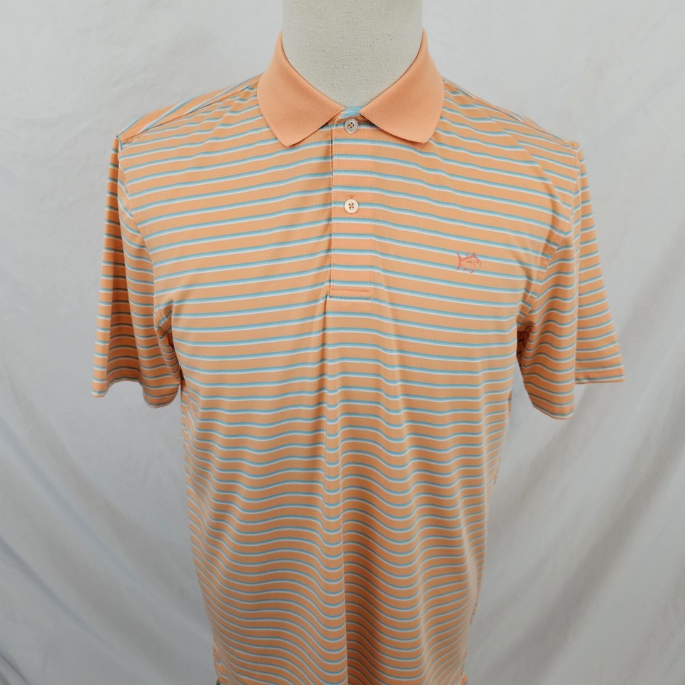 Southern Tide Polo Shirt Tide to Trail Skipjack Logo Orange Striped ...