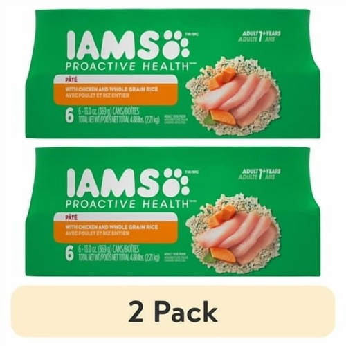 (2 packs) Iams chicken and whole grain rice wet dog food, 13 ounce can ...