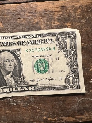 $1 Bill Fancy Serial Number, 8 Digit Broken Ladder 2-9, #32768594. 97.3 ...