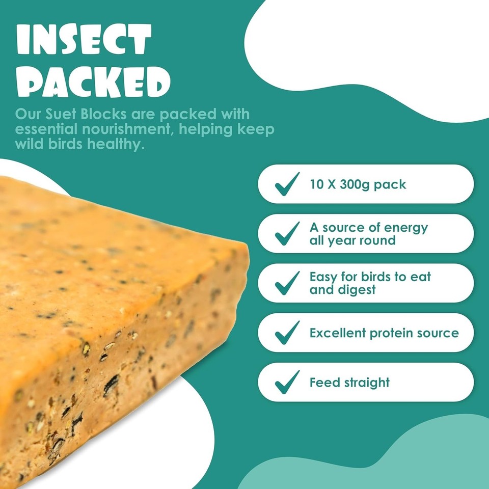 Wild Bird Food Insect Flavoured Suet Blocks Bird Feed 10 Pack 3KG ...