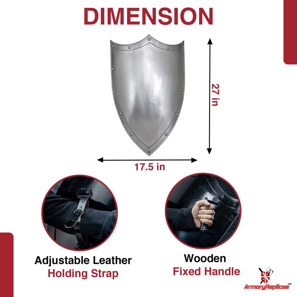 Medieval 20G Steel Shield Polished Finish Renaissance Faire LARP Armor ...