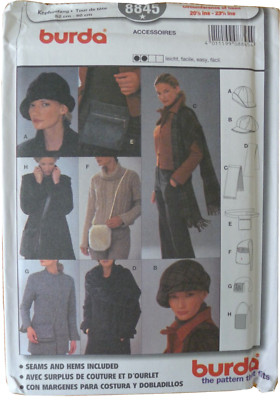 Burda Pattern 8845 Misses Winter Accessories Handbag Shoulder Bag Scarf ...