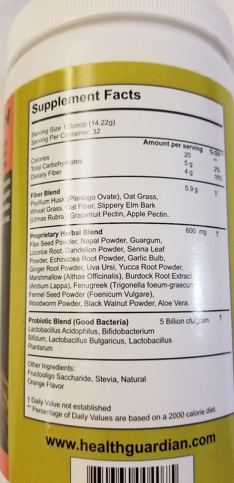 Health Guardian CLEANSE Intestinal Support Colon Cleanse Orange 32 ...