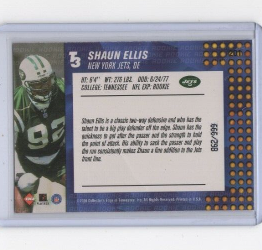 2000 Collectors Edge T3 SHAUN ELLIS ROOKIE card #201 seq. #862/999 | eBay