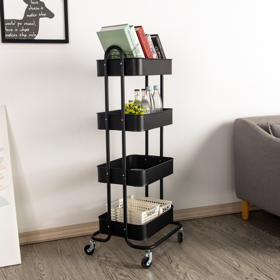 4-Tier Utility Rack Shelf Rolling Storage Cart w/ Handle Wheels for ...