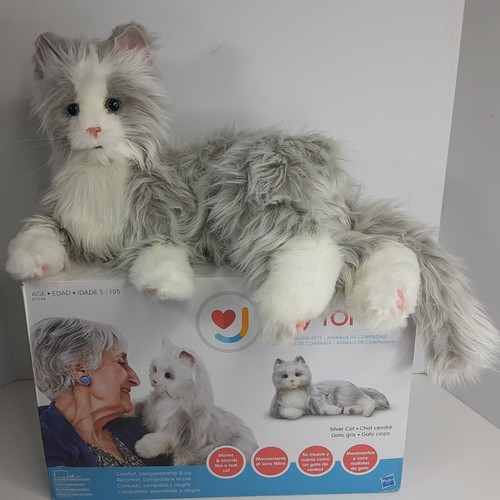 Joy For All Silver Grey & White Robotic Comfort & Companion Pet Cat ...