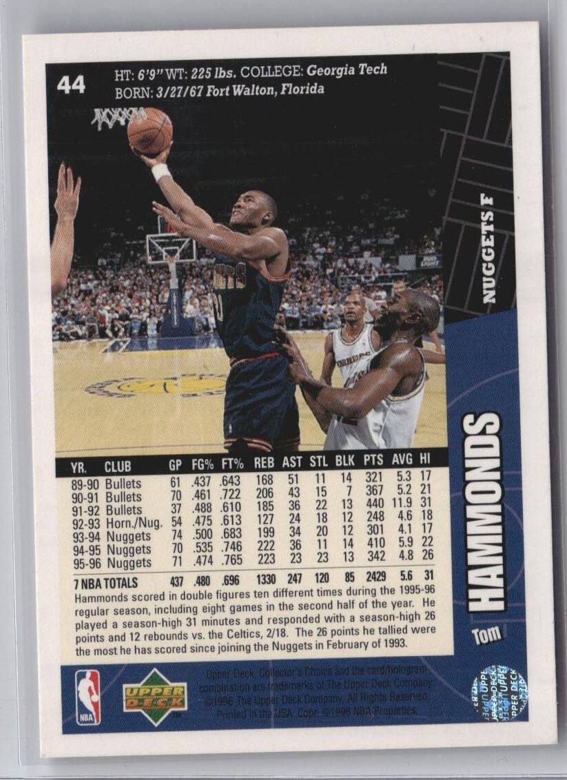 1996-97 Upper Deck Collector's Choice - #44 Tom Hammonds for sale ...