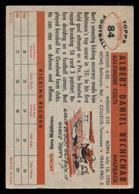 1956 Topps - #84 Bert Rechichar for sale online | eBay