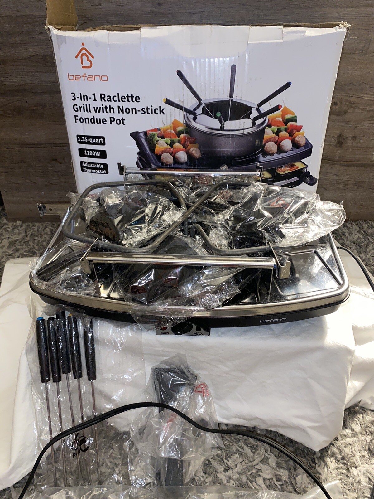 🔥READ DESCRIPTION🔥Befano Electric Raclette BBQ Grill w/Fondue Pot Sets ...