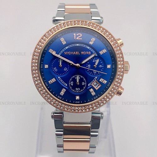 Michael Kors MK6141 39mm Cas Parker Cadran bleu Bicolore Bracelet ...