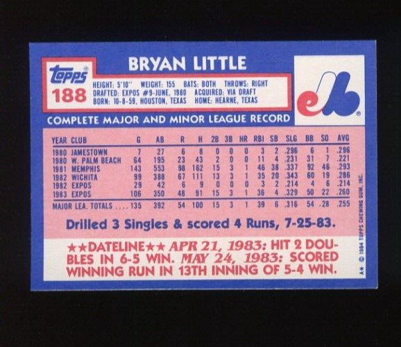 1984 TOPPS TIFFANY #188 BRYAN LITTLE MONTREAL EXPOS | eBay