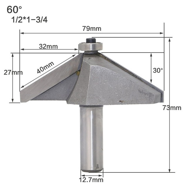 1/2 Inch Shank 60 Degrees Chamfer Router Bit Woodworking Trimming ...