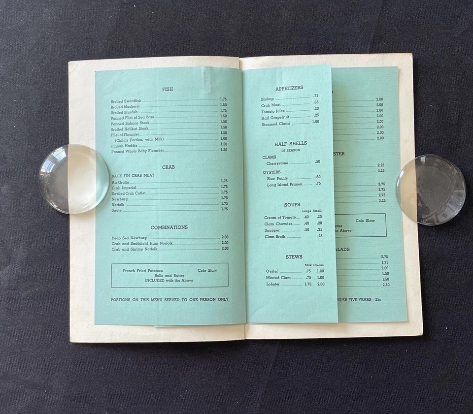 1951 Restaurant Menu HOGATE'S SEAFOOD RESTAURANT Washington DC | eBay