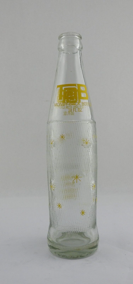 Vintage MCM Starburst Yellow TAB Clear Embossed Glass Bottle Coca-Cola ...
