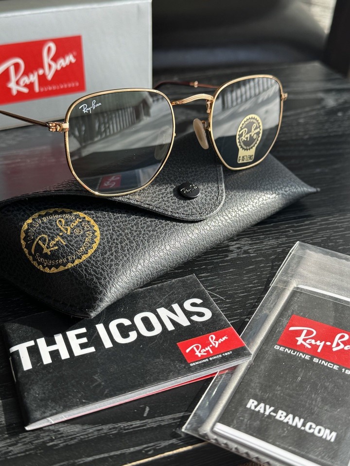 New Ray-Ban Hexagonal Gold Frame/ Green G15 51mm RB3548 Sunglasses | eBay