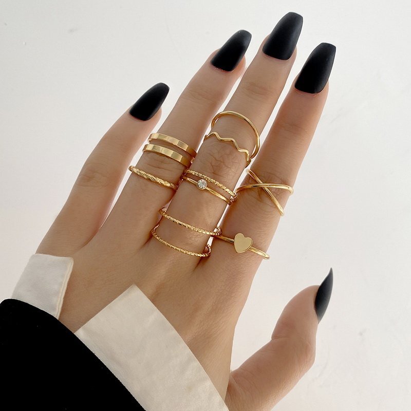 2024 Women Boho Retro Color Gold Finger Knuckle Rings Set Holiday ...
