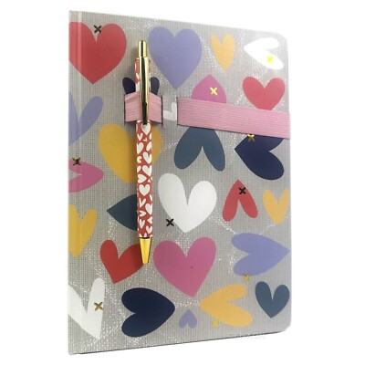 Notebook Pen and Phone Holder Hearts Cover A5 Hardback Notes Diary ...