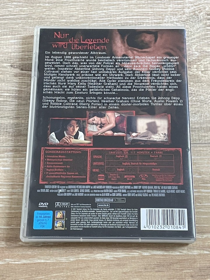 From Hell Jack the Ripper Johnny Depp Horror Thriller 2001 DVD ...