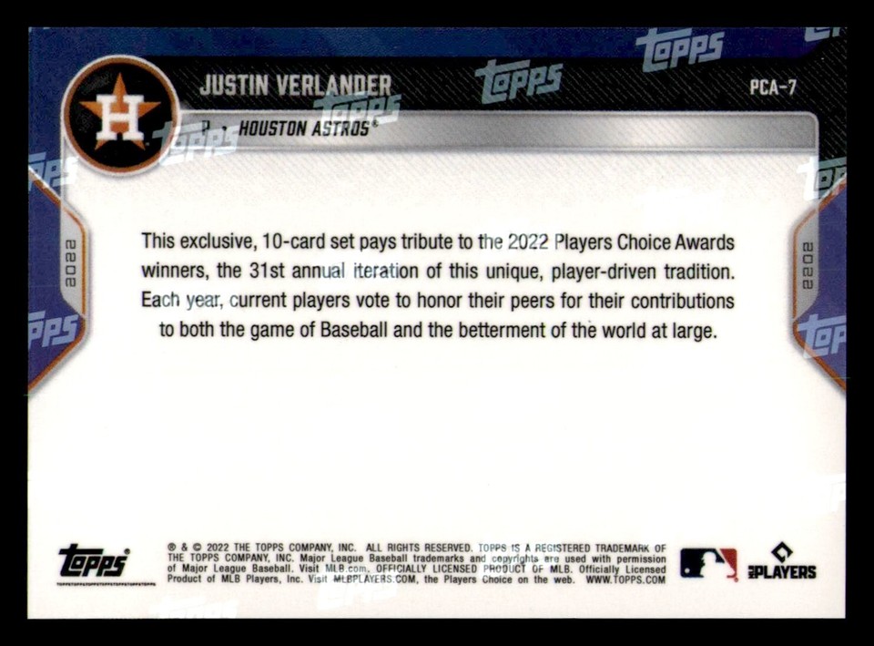 2022 Topps Now Blue Parallel #PCA-07 Justin Verlander Astros 21/49 | eBay