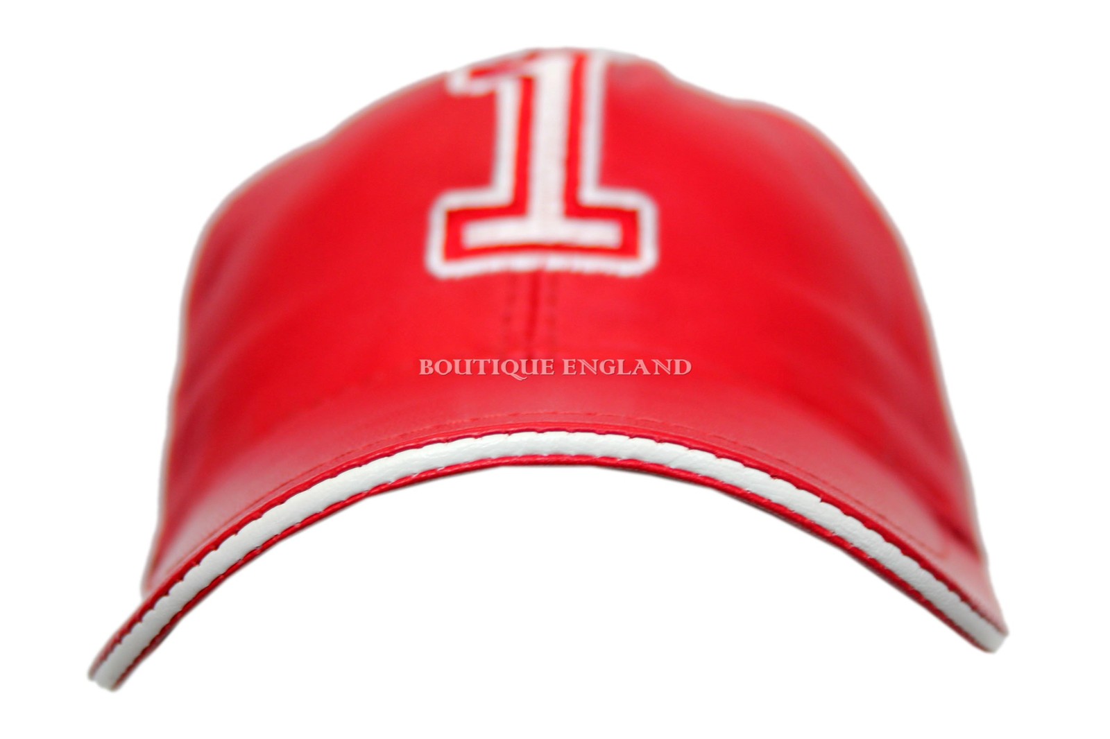 BASEBALL Cap Unisex Red White Number 1 Real Lambskin Leather Hip-Hop ...