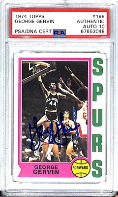 1974 Topps GEORGE GERVIN Signed Spurs Rookie RC #196 Auto Graded PSA ...