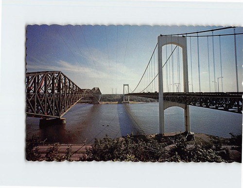 Postcard Aerial View Old Quebec Bridge & Pierre Laporte Bridge Canada ...