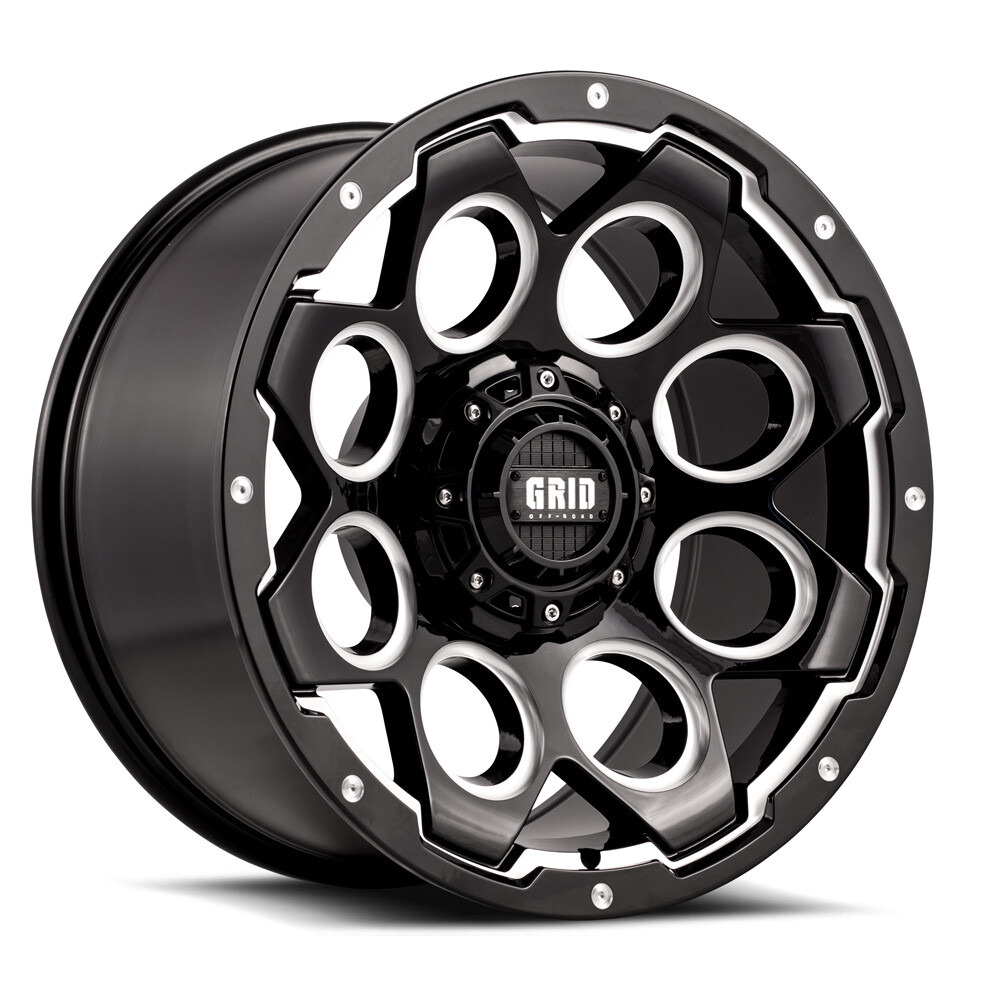 Grid Wheels 20x9 -12 8x180 124.20 GD08 Gloss Black w/ Milled Accents ...