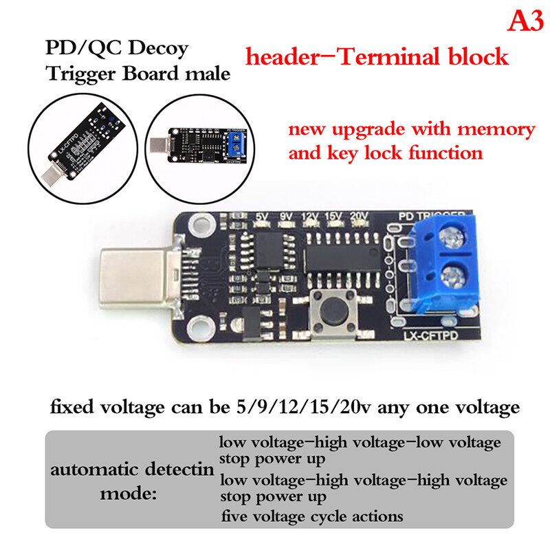USB Type-C PD Decoy Trigger Board 9V 12V 15V Output PD 2.0 3.0 Trigger ...