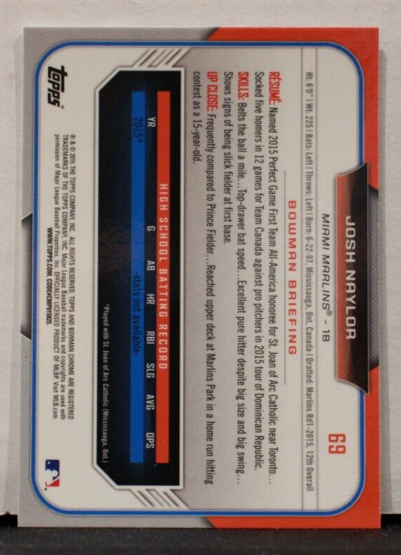 2015 Bowman chrome Josh Naylor 69 Refractor 1st Bowman - Marlins/Dbacks ...