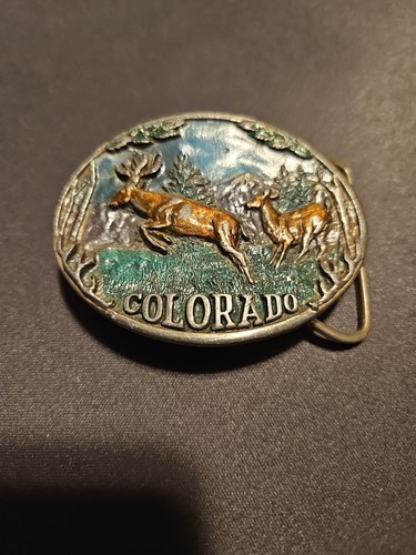 Colored Vintage 1985 Colorado Deer C+J INC Oval Belt Buckle Made In USA ...