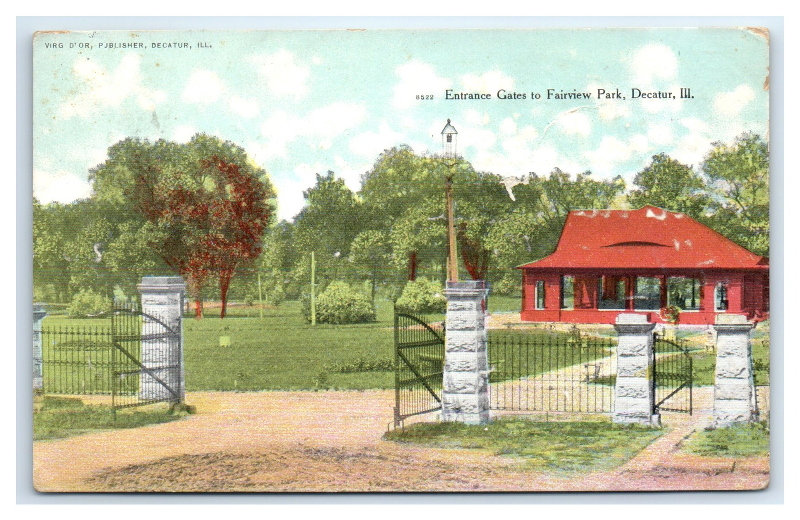 1909 Decatur, IL Postcard - 8522 ENTRANCE GATES TO FAIRVIEW PARK ...