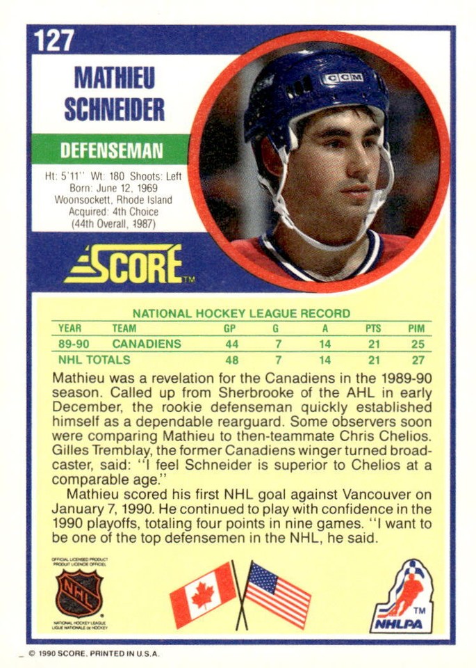 1990-91 Score American #127 Mathieu Schneider | eBay