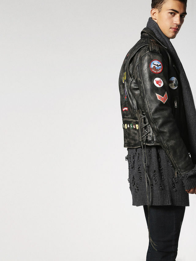 New Diesel Men L-AGO-ED Biker Patch Leather Jacket L coat bomber thavar ...