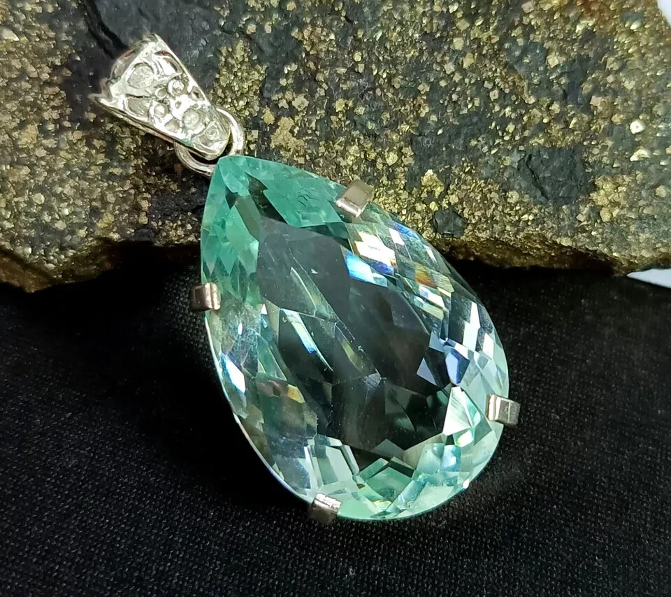 Natural 90.20 Ct+ Brazilian Pear AQUAMARINE Topaz Pendant 925 Silver ...